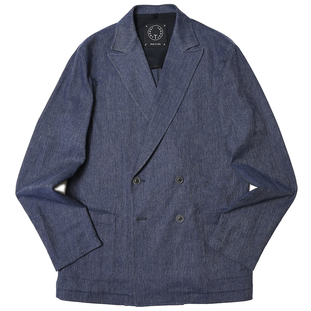 T-JACKET（ティージャケット）ストレッチデニムライクコットンリネン4Bダブルジャケット 81010008 17035000065 ...